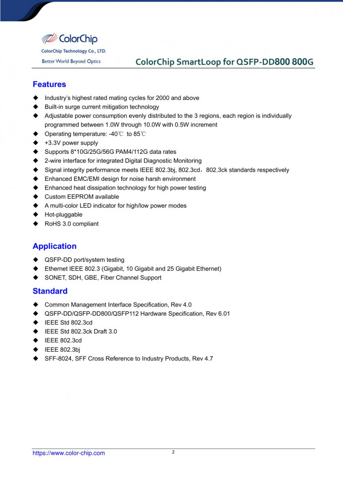 ColorChip QSFP-DD800 loopback documentation page 2