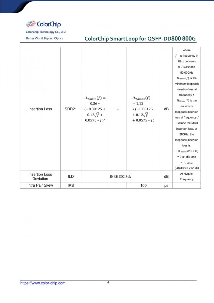 ColorChip QSFP-DD800 loopback documentation page 4