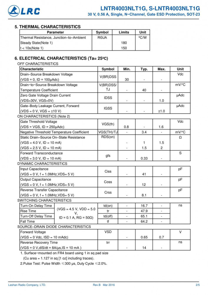 LNTR4003NLT1G datasheet page 2