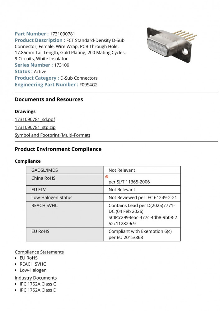 MOLEX 1731090781 technical document page 1