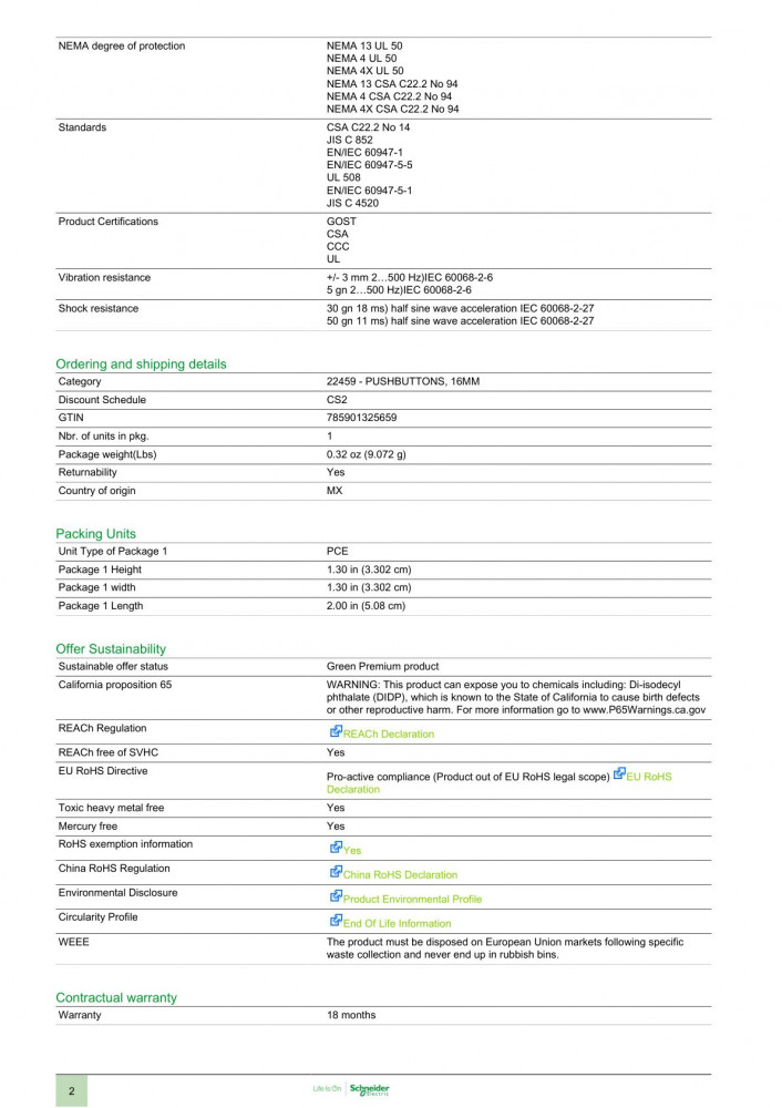 XB6CA21B technical document page 2