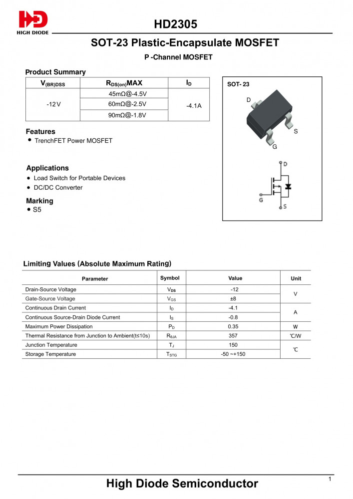 HD2305 datasheet page 1