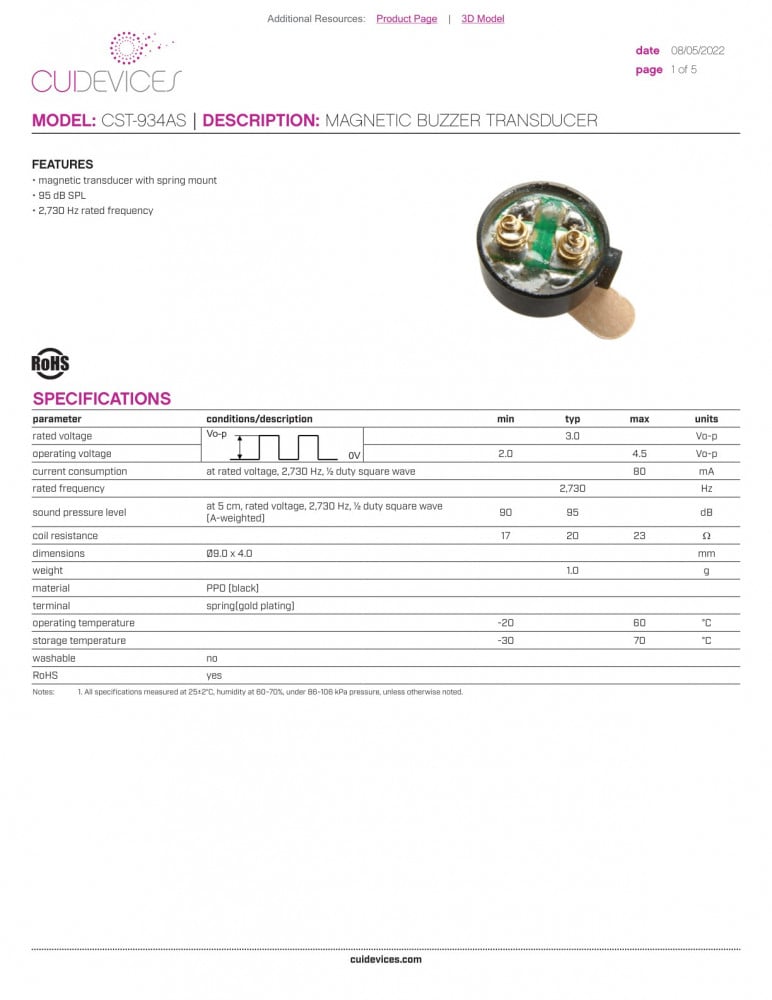 CST-934AS datasheet page 1