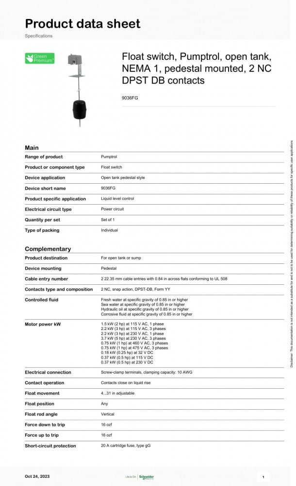 9036FG technical document page 1