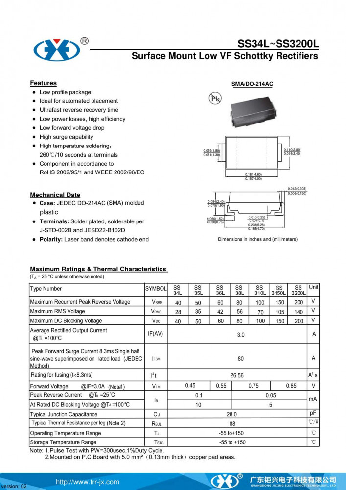 JUXING SS34L datasheet page 1