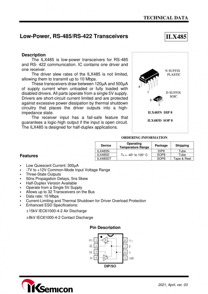 ILX485DT datasheet page 1