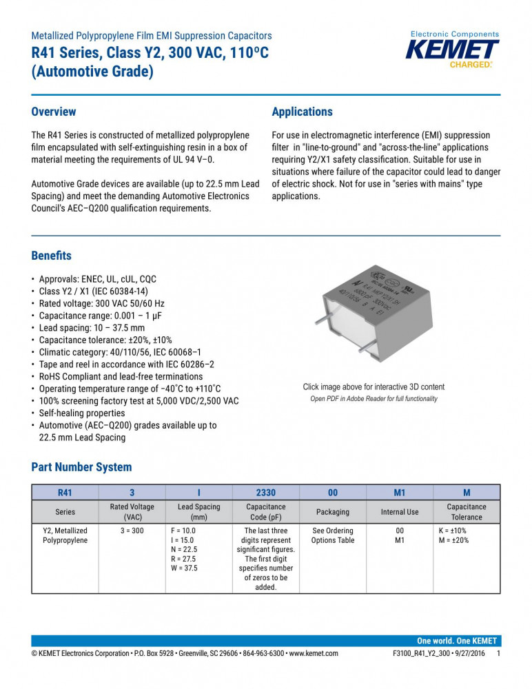 KEMET R41 datasheet page 1
