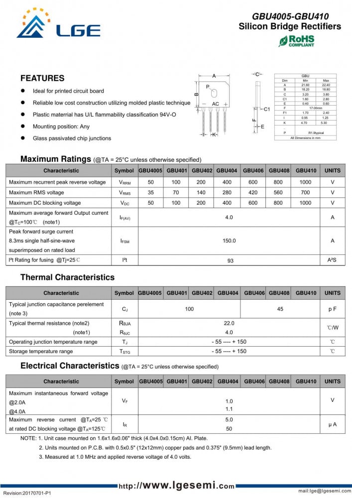 LGE GBU408 datasheet page 1