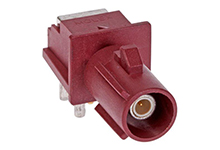 FAKRA Jack, Right-Angle, PCB Receptacle, Through Hole, Die Cast Body, Tin (Sn) Plated, Keying Code F, Brown, 50 Ohms for sale