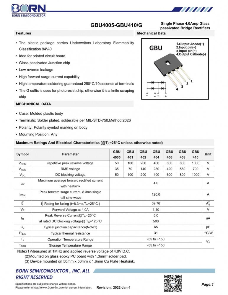 GBU410 datasheet page 1