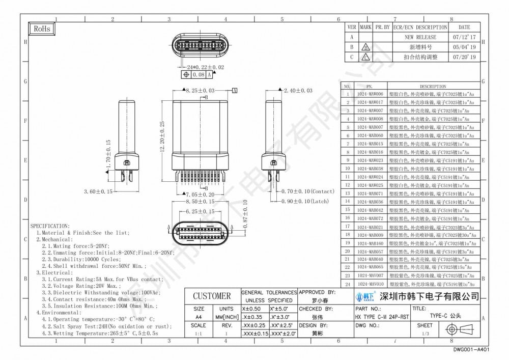 HX TYPE C-M 24P-RST drawing sheet 1
