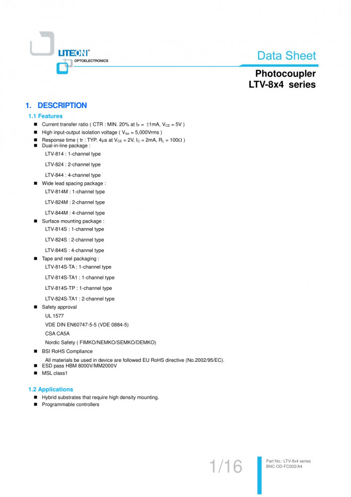 LITEON LTV-844M datasheet page 2
