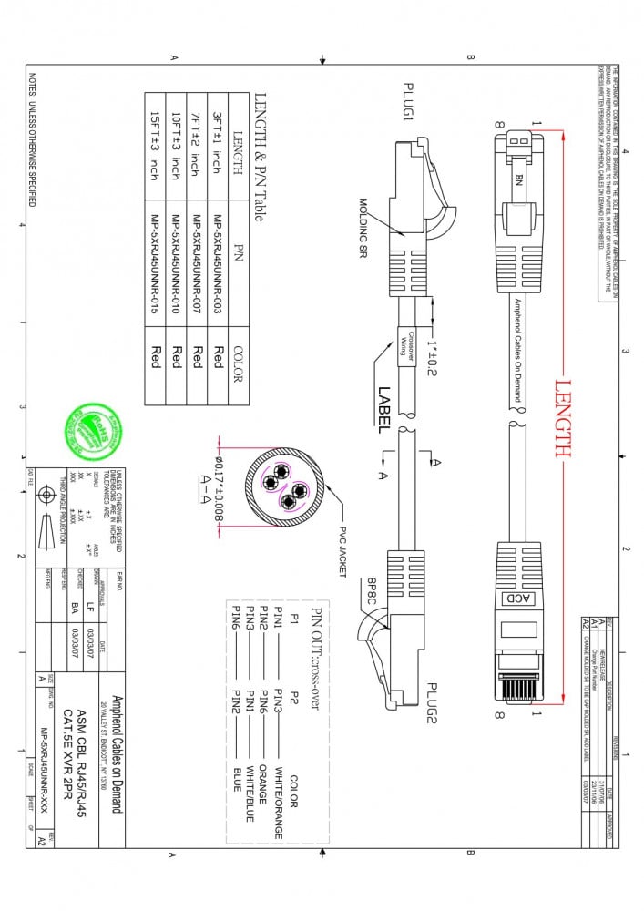 MP-5XRJ45UNNR-015 technical document page