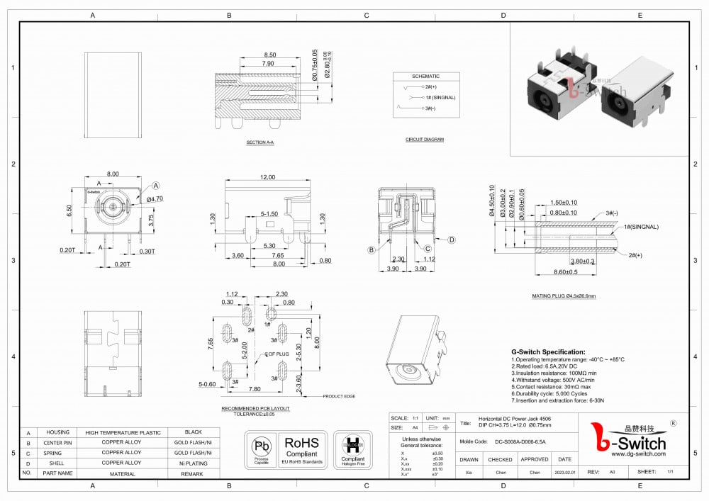 G-Switch DC-S008A-D006-6.5A technical document page