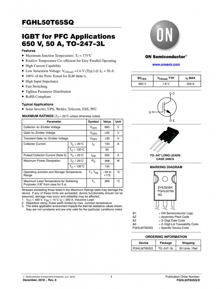 FGHL50T65SQ technical document page 1