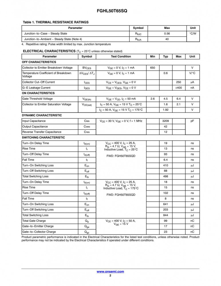 FGHL50T65SQ technical document page 2