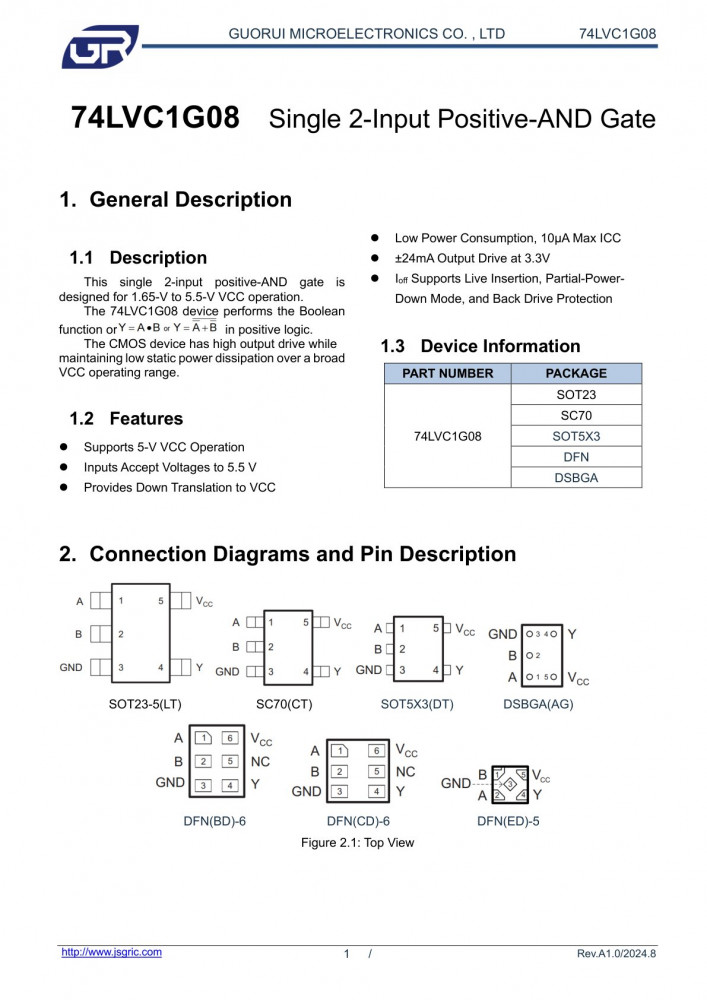 74LVC1G08 datasheet page 1