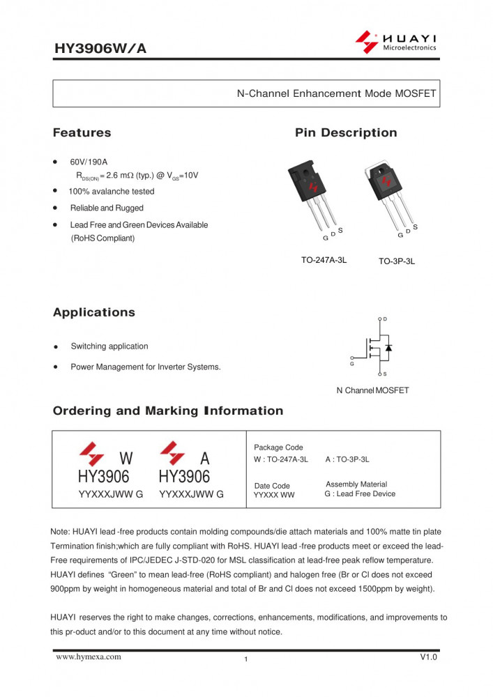 HY3906W datasheet page 1