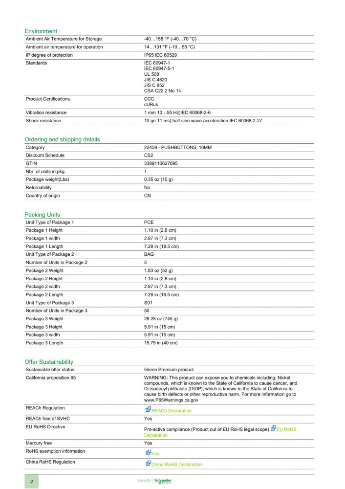 XB6ECW4B2P technical document page 2