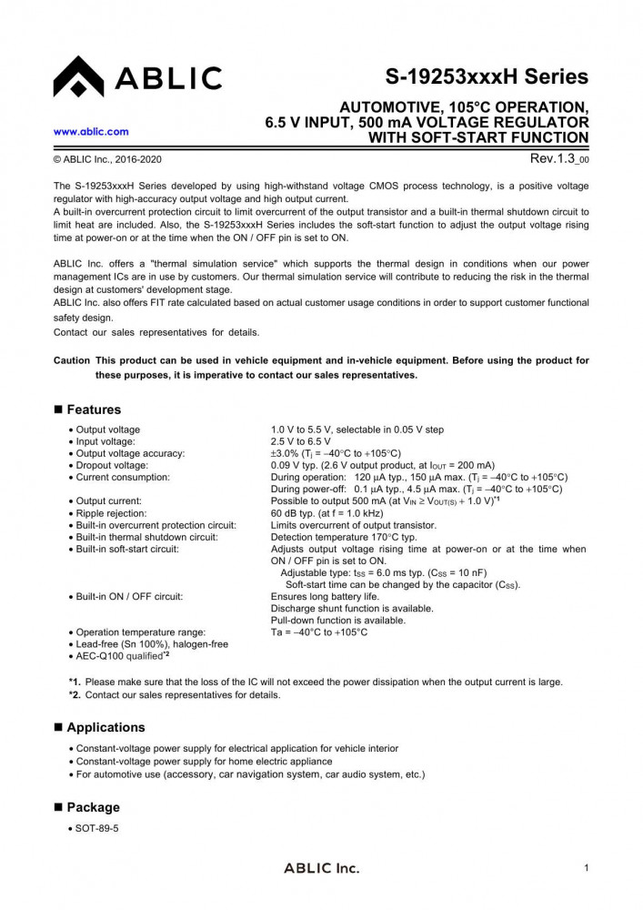 S-19253xxxH datasheet page 1
