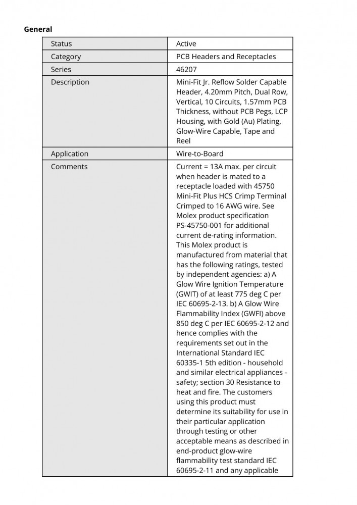 Technical document page 2 for MOLEX 462077040