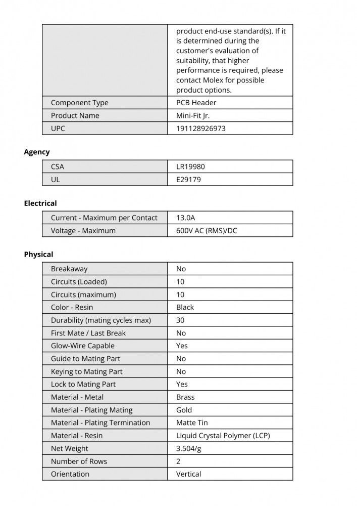 Technical document page 3 for MOLEX 462077040