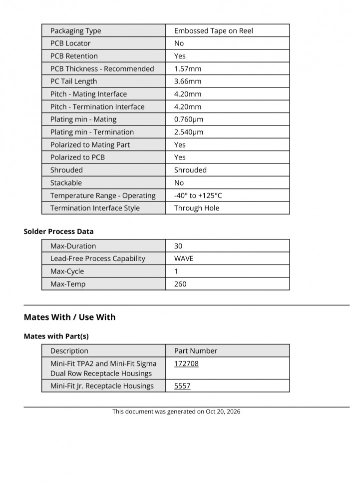 Technical document page 4 for MOLEX 462077040