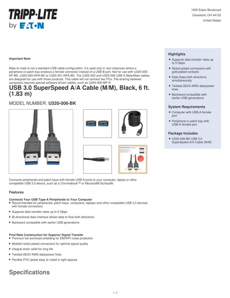 EATON U320-006-BK technical document page 1