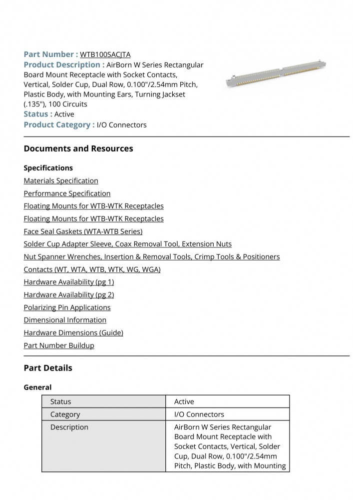 WTB100SACJTA technical document image 1