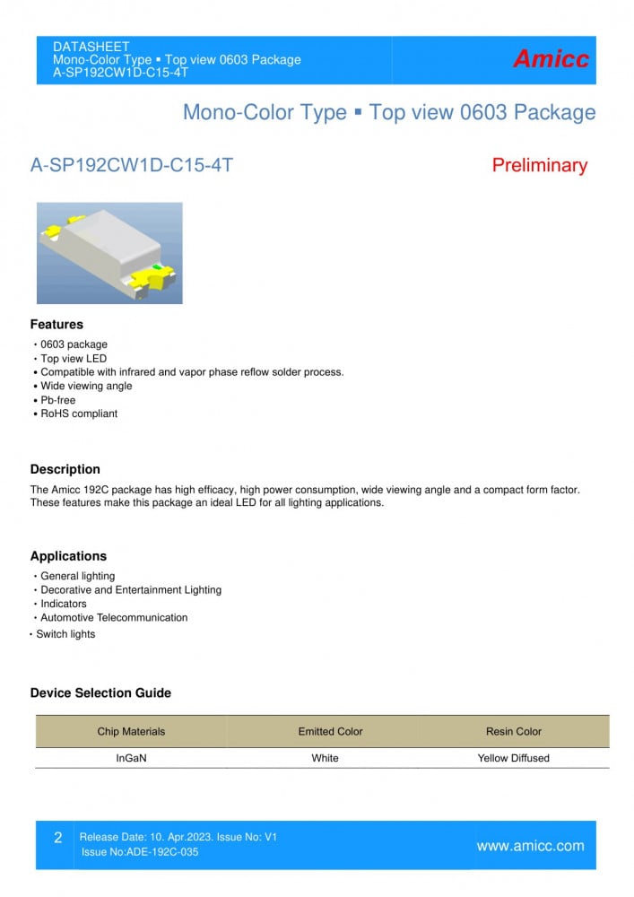 A-SP192CW1D-C15-4T datasheet page 2
