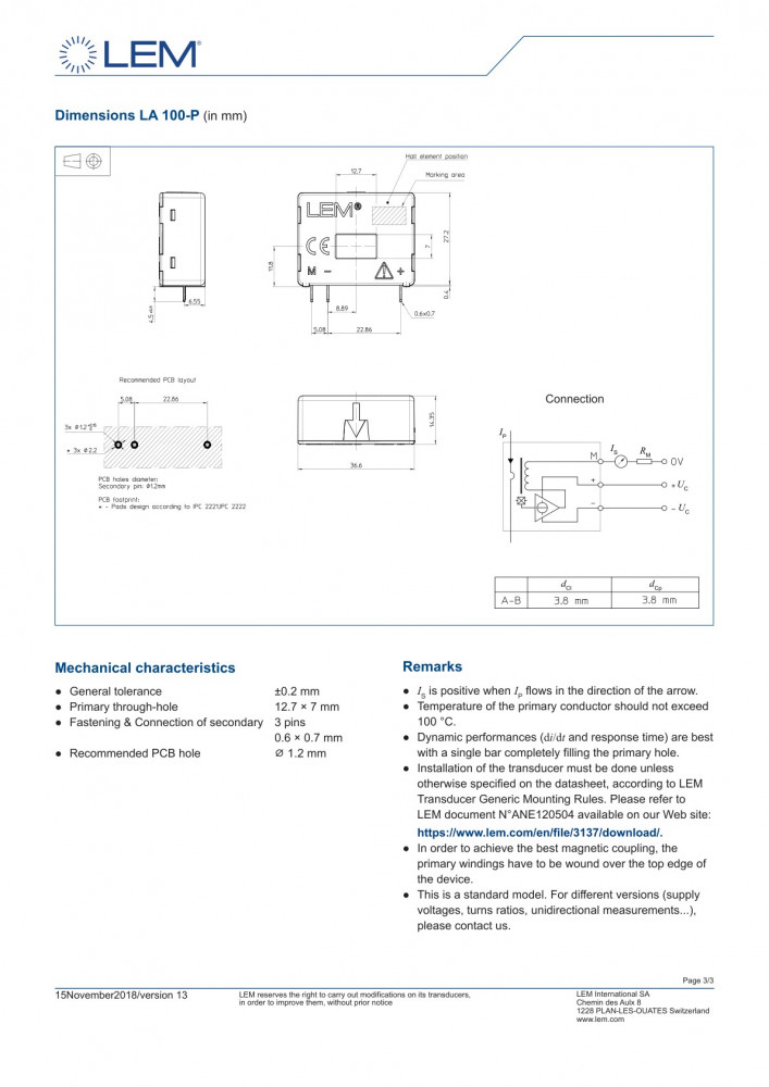 LEM LA100-P datasheet page 3