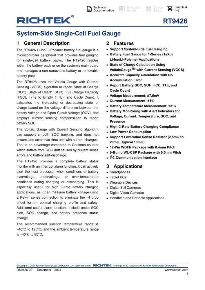 RT9426 datasheet page 1