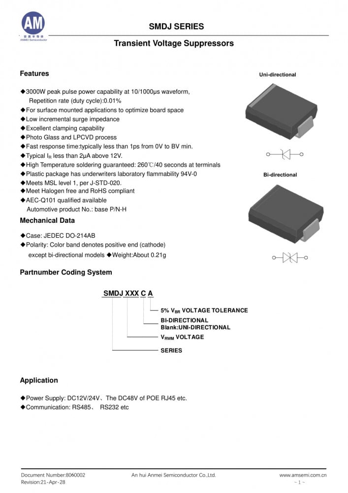 SMDJ26CA datasheet page 1