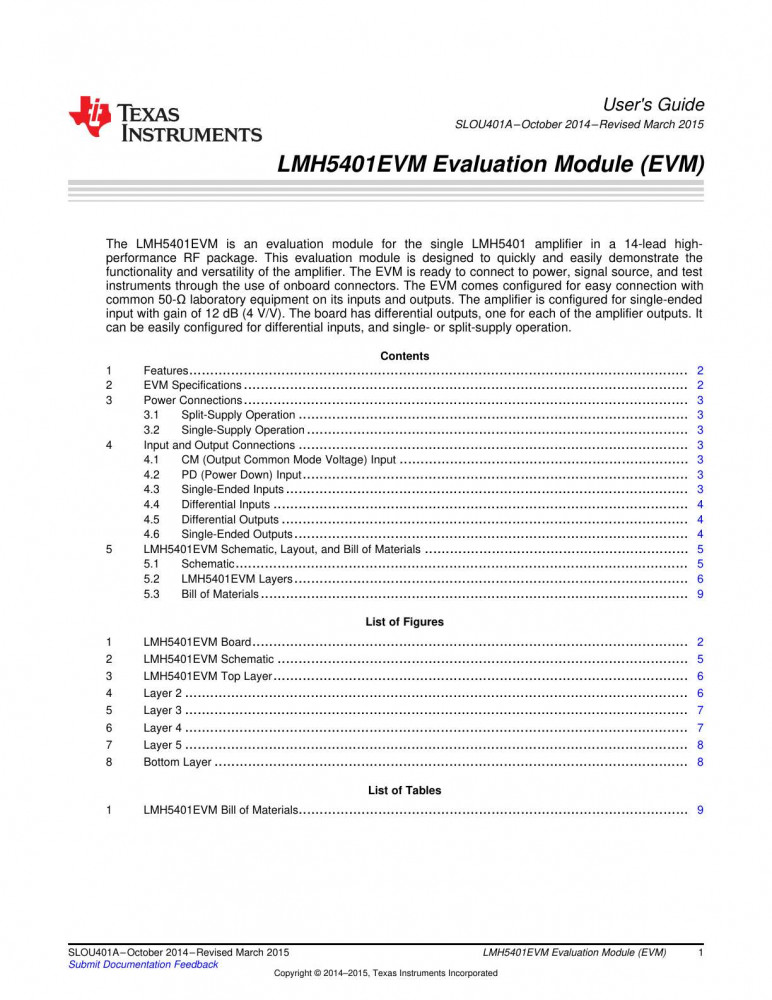 LMH5401EVM document page 1