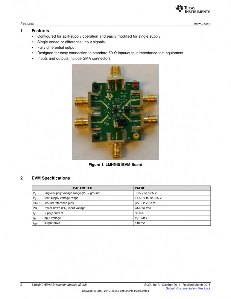 LMH5401EVM document page 2