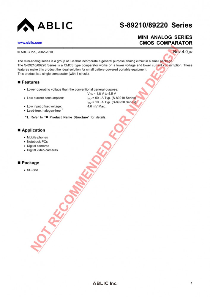 S-89210/89220 datasheet page 1