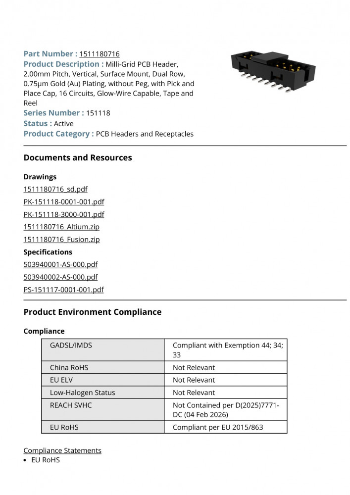 Molex Milli-Grid shrouded header product specification page 1