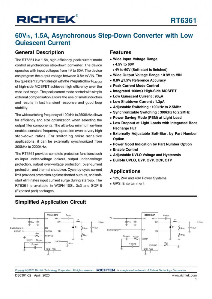 RT6361 datasheet page 1