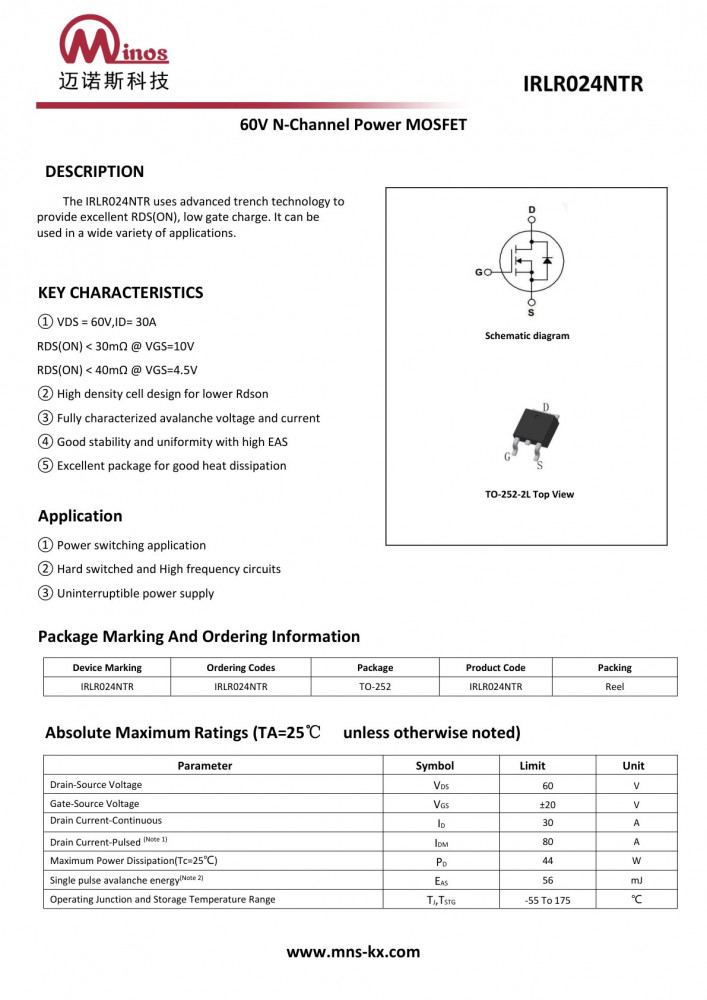 IRLR024NTR datasheet page 1