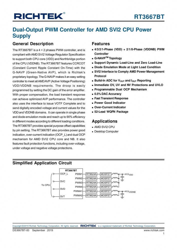 RT3667BT datasheet page 1