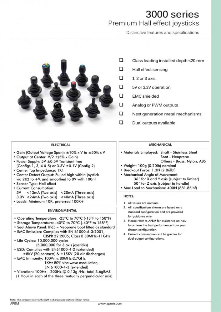 APEM 3000 Series document page 1