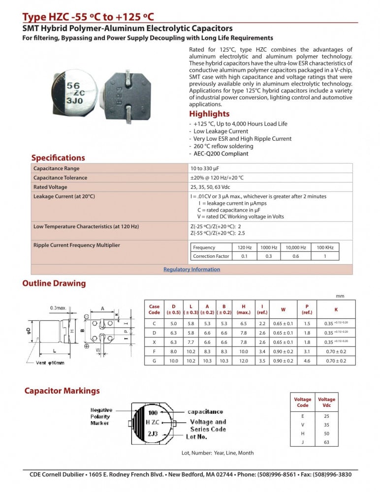 CDE HZC datasheet page 1