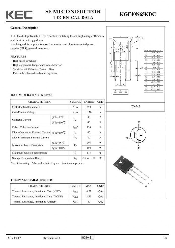 KGF40N65KDC datasheet page 1