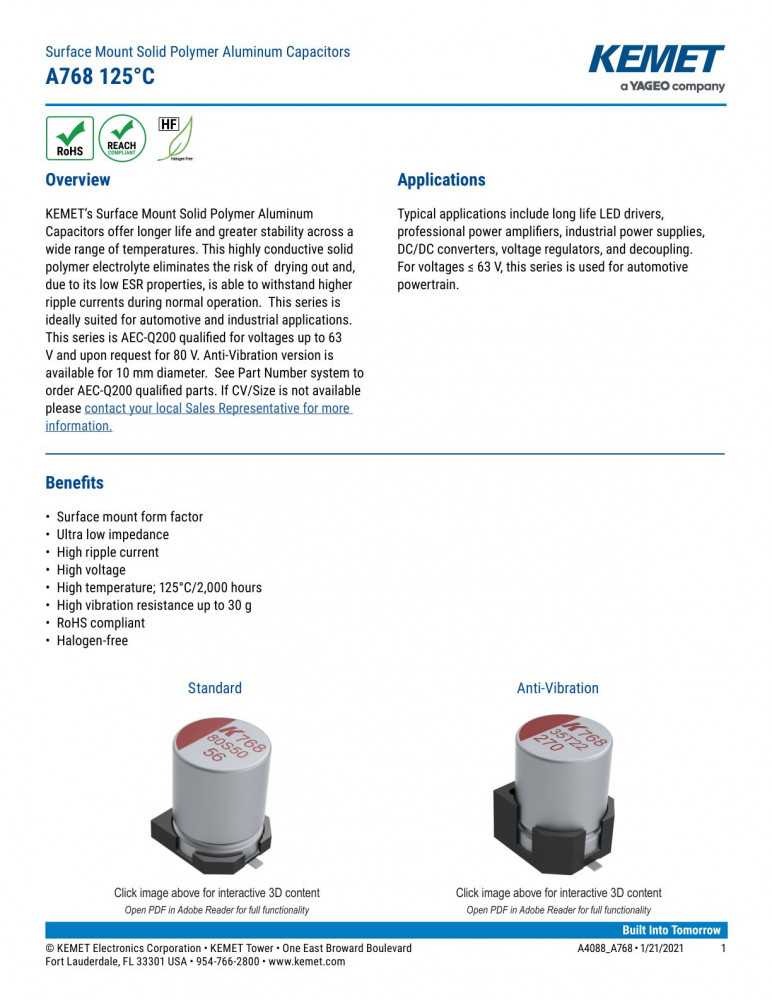 KEMET A768 datasheet page 1