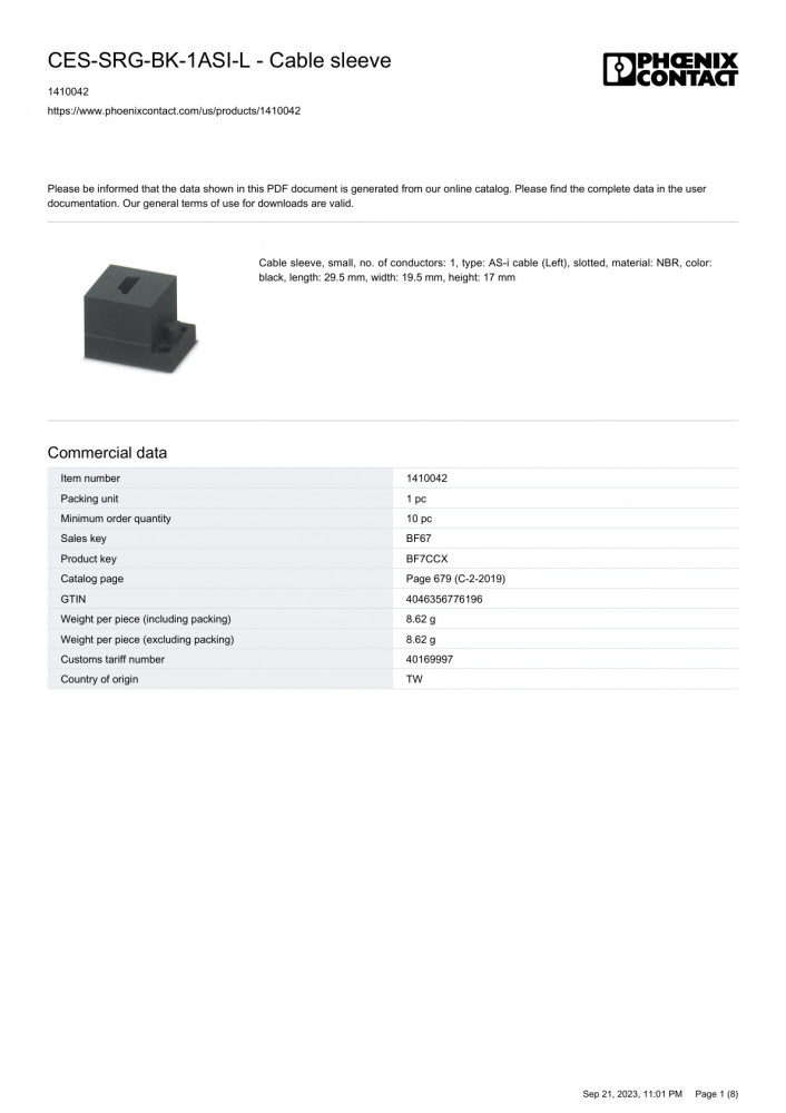 Phoenix Contact 1410042 technical document page 1