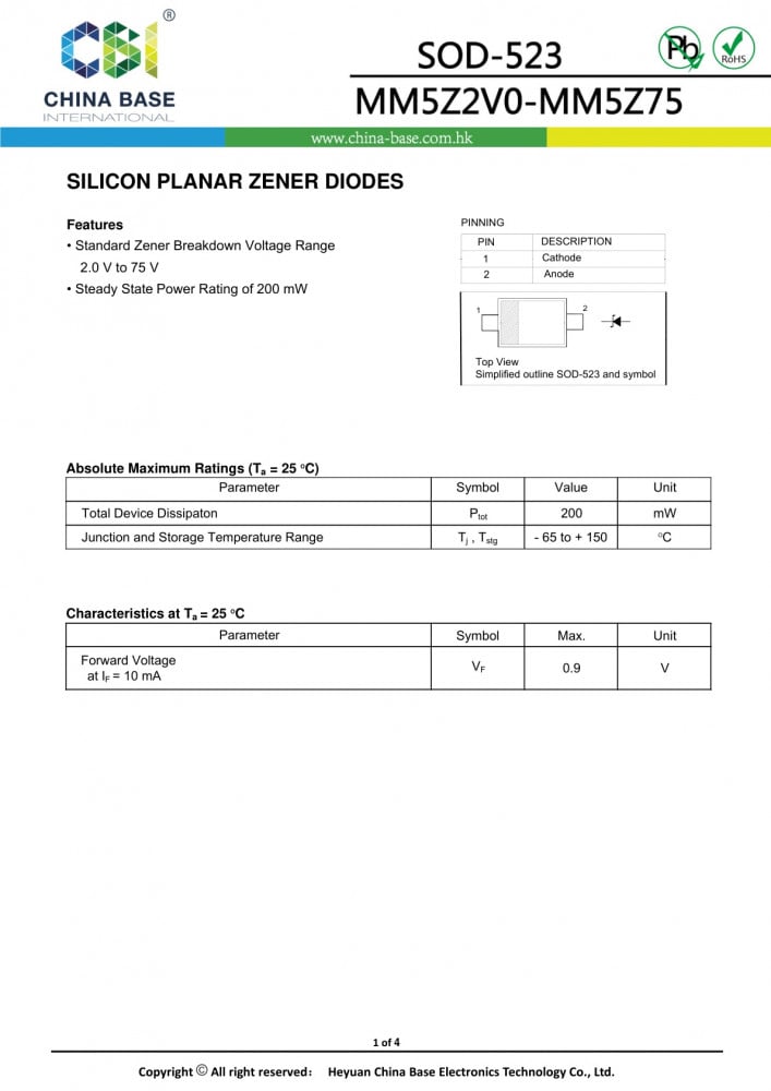 CBI MM5Z3V0 datasheet page 1