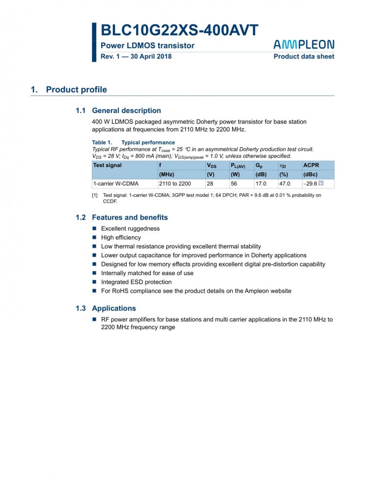 BLC10G22XS-400AVTY datasheet page 1
