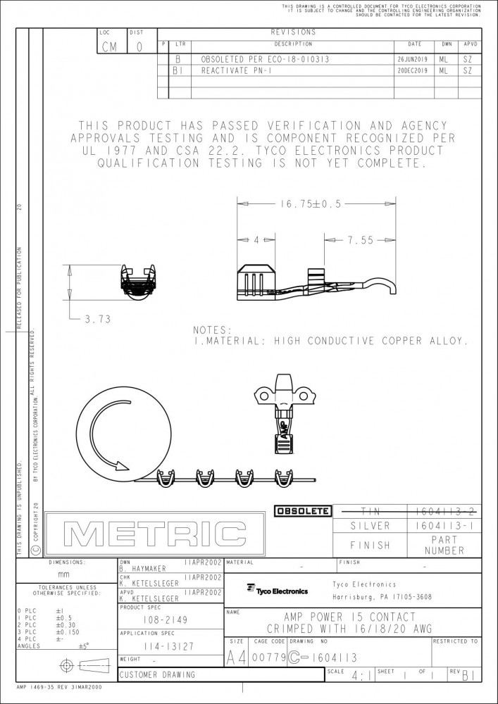 TE Connectivity 1604113-1 controlled drawing preview
