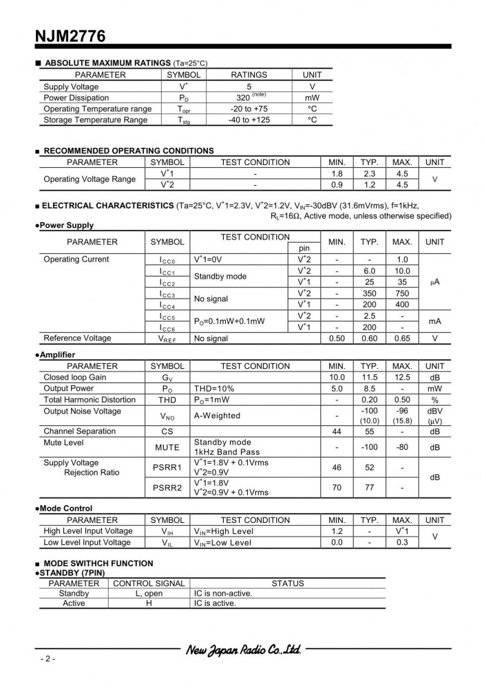 NJM2776 datasheet page 2