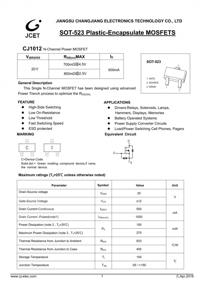 CJ1012 C datasheet page 1